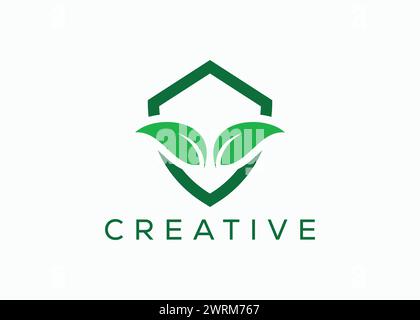 Creative and minimal Shield Leaf logo vector template. Security eco ...