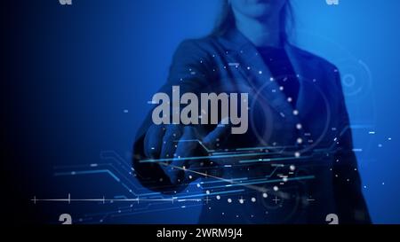 Cg tech collage. Dark background with a silhouette of a business man ...