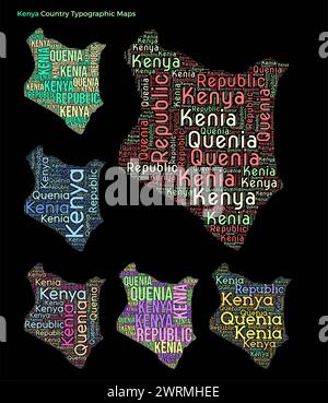 Kenya map design. Country names in different languages and map shape ...