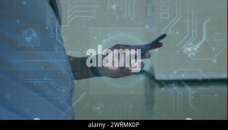 Image of 6g text with computer motherboard and digital information ...