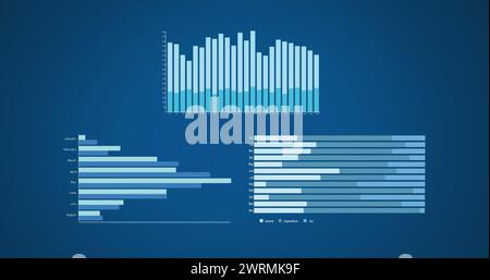 Image of diverse graphs on blue background Stock Photo - Alamy