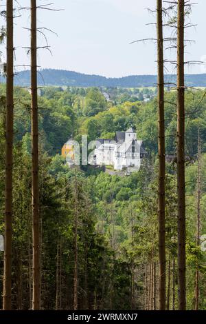Schloss Rauenstein, im Hintergrund die Stadt Lengefeld, Pockau ...