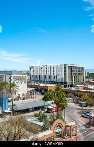 Aerial view of the area around the Linda Ronstadt bus station in ...