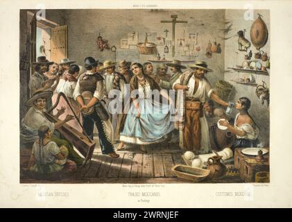 "Dresses of Mexican ". Vintage historical Lithography by Casimiro ...