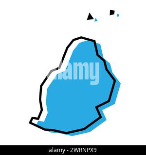 Mauritius country simplified map. Black broken outline contour on white ...