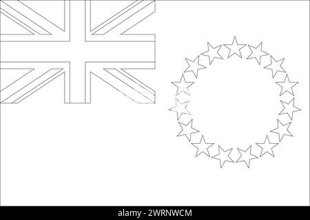 Cook Islands flag - thin black vector outline wireframe isolated on ...