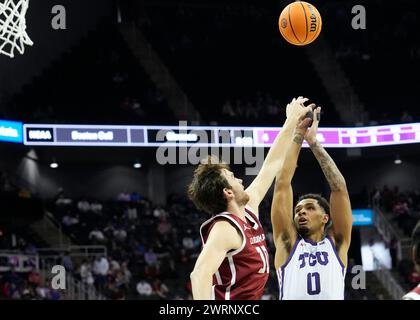 Texas Christian University forward Micah Robinson (5) defends against ...