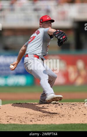 St. Louis Cardinals' Zack Thompson throws during a baseball game against the Cincinnati Reds in ...