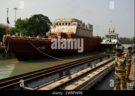 Kolkata, India. 13th Mar, 2024. Two new warships built for the Indian ...