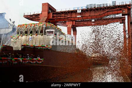Kolkata, India. 13th Mar, 2024. Two new warships built for the Indian ...