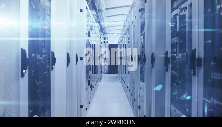 Image of data processing over clouds and flag of uk Stock Photo - Alamy