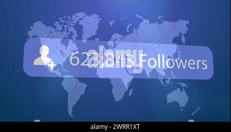 Profile icon with increasing followers against pulsating circles over ...