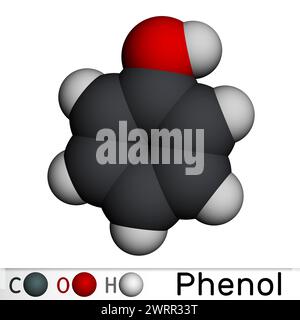 Phenol, carbolic acid molecule. Molecular model. 3D rendering ...