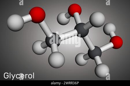 Glycerol, glycerine molecule. Molecular model. 3D rendering ...