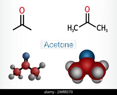 Acetone ketone molecule. It is organic solvent. Structural chemical ...