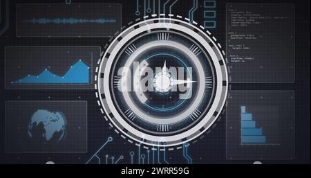 Image of clock, scope scanning and data processing Stock Photo - Alamy
