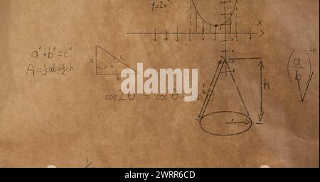 Math equations and figures animate on a brown background for a 4k back ...