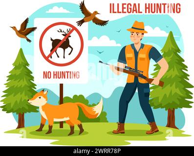 Illegal Hunting Vector Illustration by Shooting, Taking Wild Animals ...