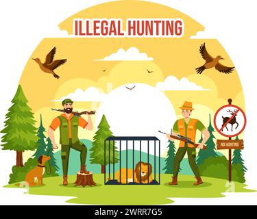Illegal Hunting Vector Illustration by Shooting, Taking Wild Animals ...