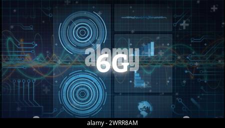 Image of network of connections with icons and data processing over ...
