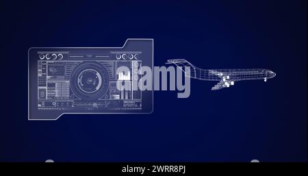 Image of 3d airplane drawing with scope scanning and data processing ...