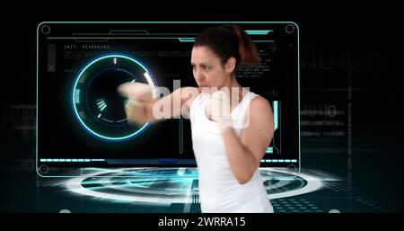 Image of female boxer with scope scanning and data processing Stock ...