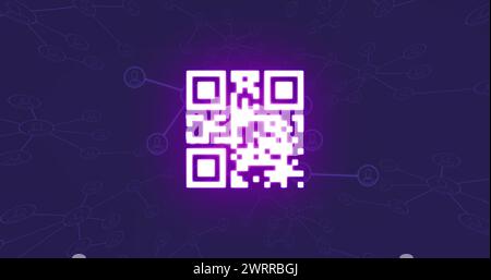 Image of neon qr code and connections on violet background Stock Photo ...