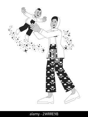 Affectionate mother throwing infant in air 2D linear cartoon characters ...
