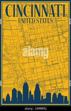 Road network poster of the downtown CINCINNATI, UNITED STATES OF ...