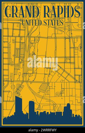 Road network poster of the downtown GRAND RAPIDS, UNITED STATES OF ...