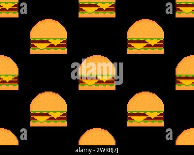 Burger pixel art pattern seamless. Hamburger pixelated background. Fast ...