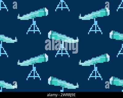 Pixel telescope seamless pattern. Telescope on a tripod in pixel art ...