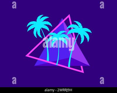Palm trees in the futuristic style of the 80s. Triangle with ...