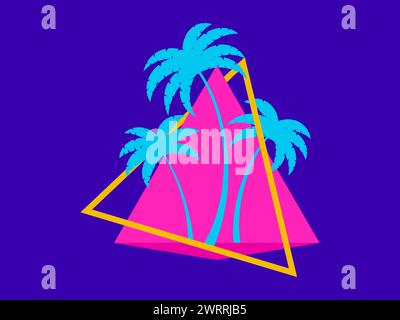 Palm trees in the futuristic style of the 80s. Triangle with ...