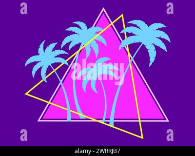 Palm trees in the futuristic style of the 80s. Triangle with ...