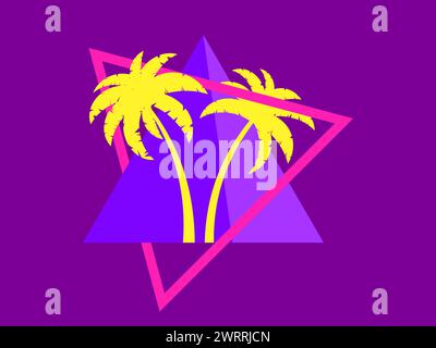 Palm trees in the futuristic style of the 80s. Triangle with ...