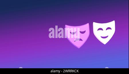 Image of sad and happy masks moving on black background Stock Photo - Alamy
