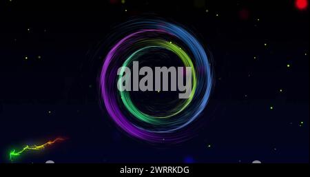 Image of colourful light trails and spots on black background Stock ...