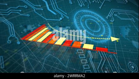 Image of red graph over motherboard, charts and data processing Stock ...