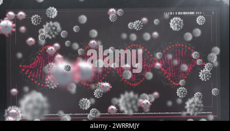 Image of falling cells and dna strand over human head 3d model on dark ...