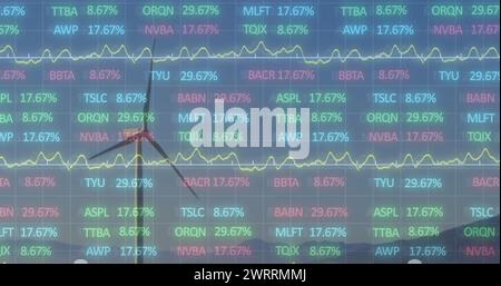 Finance blue and green background with graphs, grid, diagram, line ...