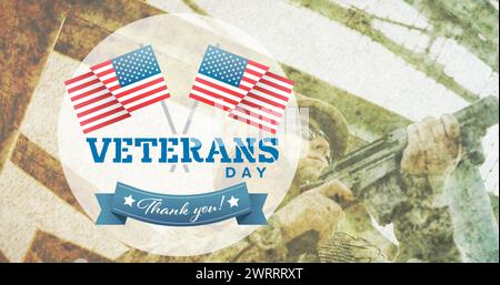 Composition of veterans day thank you text, with red balloons and ...