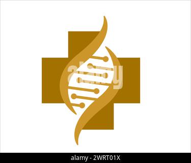Cross with genetic/DNA symbol logo design vector template. Healthcare ...