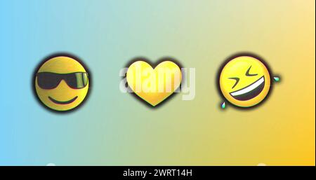 Image of interference over emoji icons on blue and yellow background ...