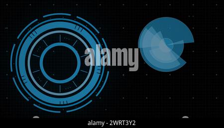 Image of circular scanners and loading rings processing data on black ...