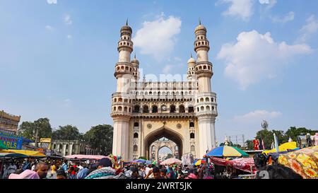 Charminar famous historic monument. Symbol of Hyderabad intricate ...