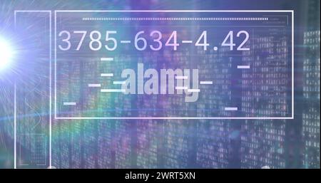 Image of blue light spot and screens of mosaic squares against computer server room Stock Photo ...