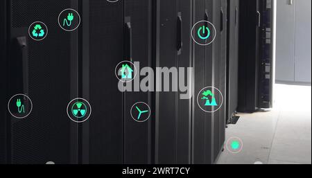 Image of eco icons over servers Stock Photo - Alamy