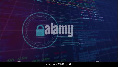 Image of padlock icon and financial data processing over biometric ...