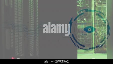 Image of eye retina round scanner against computer server room Stock ...